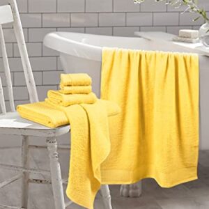 GLAMBURG 100% Cotton Ultra Soft 6 Pack Towel Set, Contains 2 Bath Towels 28x55 Inches, 2 Hand Towels 16x24 Inches & 2 Wash Coths 12x12 Inches, Compact Absorbent Lightweight & Quickdry - Lime Yellow