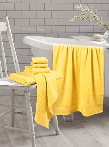 GLAMBURG 100% Cotton Ultra Soft 6 Pack Towel Set, Contains 2 Bath Towels 28x55 Inches, 2 Hand Towels 16x24 Inches & 2 Wash Coths 12x12 Inches, Compact Absorbent Lightweight & Quickdry - Lime Yellow