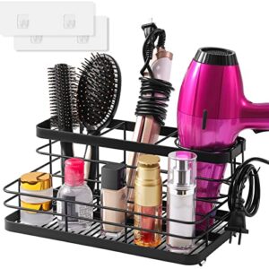 vitviti metal hair tool organizer wall mounted, hair dryer holder basket storage, bathroom sink organizer countertop for vanity makeup brush/hair straightener/styling tools, matte black, stand