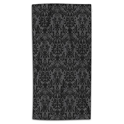 WONDERTIFY Black Damask Hand Towel Vintage Floral Foliage Baroque Hand Towels for Bathroom, Hand & Face Washcloths Dark 15X30 Inches