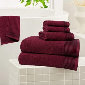 BELIZZI HOME 100% Cotton Ultra Soft 6 Pack Towel Set, Contains 2 Bath Towels 28x55 inchs, 2 Hand Towels 16x24 inchs & 2 Washcloths 12x12 inchs, Compact Lightweight & Highly Absorbant - Burgundy