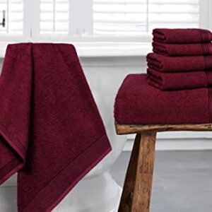 BELIZZI HOME 100% Cotton Ultra Soft 6 Pack Towel Set, Contains 2 Bath Towels 28x55 inchs, 2 Hand Towels 16x24 inchs & 2 Washcloths 12x12 inchs, Compact Lightweight & Highly Absorbant - Burgundy