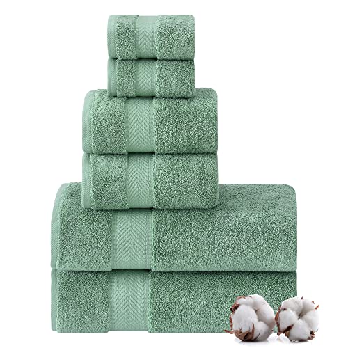 TEXTILOM 100% Turkish Cotton 6 Pcs Bath Towel Set, Luxury Bath Towels for Bathroom, Soft & Absorbent Bathroom Towels Set (2 Bath Towels, 2 Hand Towels, 2 Washcloths)- Green