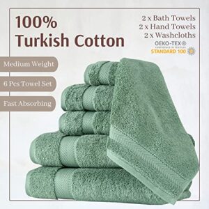 TEXTILOM 100% Turkish Cotton 6 Pcs Bath Towel Set, Luxury Bath Towels for Bathroom, Soft & Absorbent Bathroom Towels Set (2 Bath Towels, 2 Hand Towels, 2 Washcloths)- Green