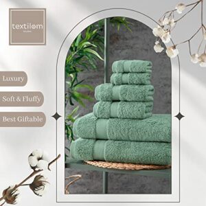 TEXTILOM 100% Turkish Cotton 6 Pcs Bath Towel Set, Luxury Bath Towels for Bathroom, Soft & Absorbent Bathroom Towels Set (2 Bath Towels, 2 Hand Towels, 2 Washcloths)- Green