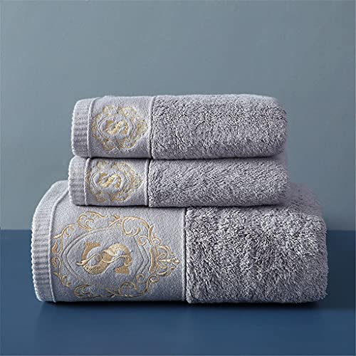 QWERTY Cotton Towels Bathroom Face Bath Towel Set Soft Five Star Hotel Towel Adults Serviette (Color : Black)