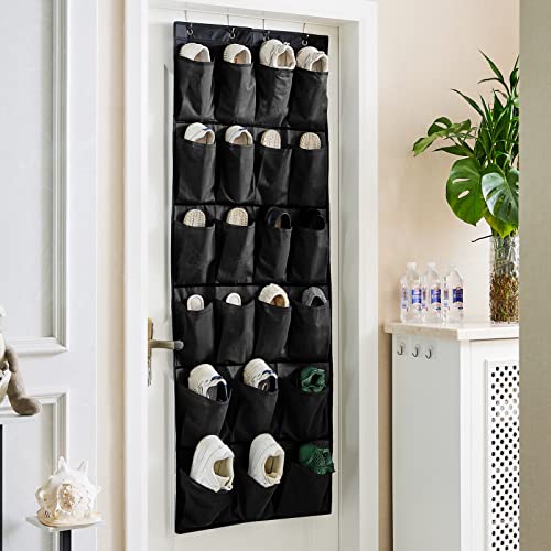 YOUDENOVA Over the Door Hanging Shoe Organizer - 22 Extra Large Fabric Pockets Shoe Storage Racks Holders Behind Closet Door with 4 Metal Hooks for Sneakers, High Heels, Slippers