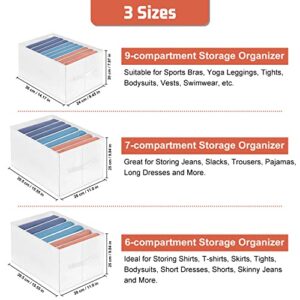 Lirex Clothes Drawer Organizer, 9 Compartments PP Board Mesh Large Capacity Wardrobe Clothes Storage for Folded Jeans Pants T-shirt Legging Dress Closet Organizer Portable Clothing Storage Bins