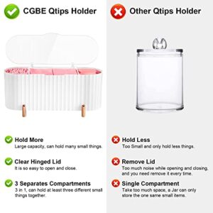 CGBE Qtips Holder, 3 Grids Separate Cotton Swabs Dispenser, Cotton Ball Holder with Clear Lid, Cotton Swab Holder Storage Box Bathroom Organizer for Cotton Pads Swabs Rounds Balls -White