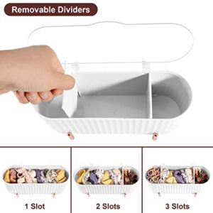 CGBE Qtips Holder, 3 Grids Separate Cotton Swabs Dispenser, Cotton Ball Holder with Clear Lid, Cotton Swab Holder Storage Box Bathroom Organizer for Cotton Pads Swabs Rounds Balls -White