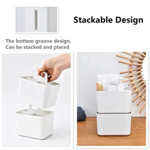 (2 Pack) Feadily Plastic Shower Caddy Portable, Portable Basket with Handle Storage Organizer, Stackable 5 Compartments, 9.76" x 6" x 6.7", White