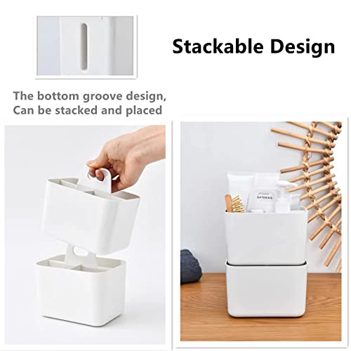 (2 Pack) Feadily Plastic Shower Caddy Portable, Portable Basket with Handle Storage Organizer, Stackable 5 Compartments, 9.76" x 6" x 6.7", White