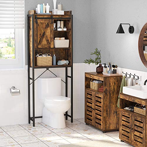 VASAGLE Over The Toilet Storage, Over Toilet Bathroom Organizer and Space-Saving Rack, Freestanding Bathroom Shelves, Rustic Brown and Black UBTS003B01