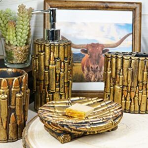 Ebros Gift Rustic Western Military Style Spherical Rifle Ammo Rounds Shells Gold Tone Bullets Bathroom Accessory (Liquid Soap Pump Dispenser, Tumbler Cup, Soap Dish and Toothbrush Holder Set of 4)