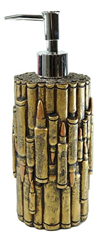 Ebros Gift Rustic Western Military Style Spherical Rifle Ammo Rounds Shells Gold Tone Bullets Bathroom Accessory (Liquid Soap Pump Dispenser, Tumbler Cup, Soap Dish and Toothbrush Holder Set of 4)