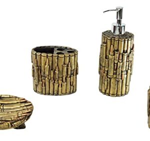 Ebros Gift Rustic Western Military Style Spherical Rifle Ammo Rounds Shells Gold Tone Bullets Bathroom Accessory (Liquid Soap Pump Dispenser, Tumbler Cup, Soap Dish and Toothbrush Holder Set of 4)