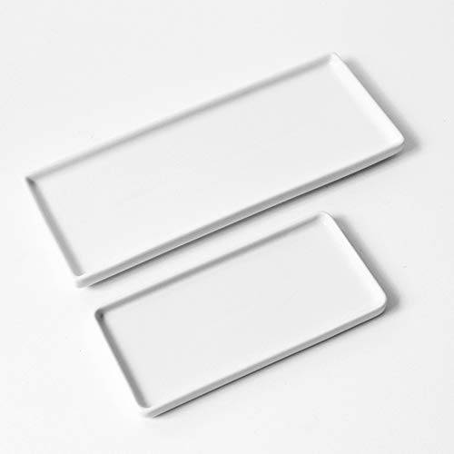 Ceramic Vanity Tray Small Rectangle, Bathtub Tray Bathroom Organizer, Cosmetics Holder for Tissue Candle Towel Plant Jewelry Ring Dish Dresser Perfume Shampoo-White (1 pc Small Size)