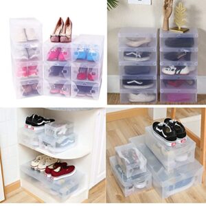 UtySty 4 Pack Foldable Shoe Boxes Clear Plastic Stackable Shoe Storage Organizer Clamshell Lady Boot Transparent Thickened Collapsible Woman’s Tidy up Save Space Men Kids