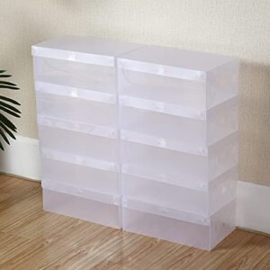 UtySty 4 Pack Foldable Shoe Boxes Clear Plastic Stackable Shoe Storage Organizer Clamshell Lady Boot Transparent Thickened Collapsible Woman’s Tidy up Save Space Men Kids