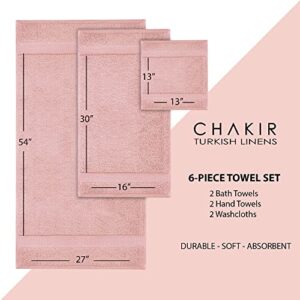 Chakir Turkish Linens Luxury Spa and Hotel Quality Premium Turkish Cotton 6-Piece Towel Set (2 x Bath Towels, 2 x Hand Towels, 2 x Washcloths)