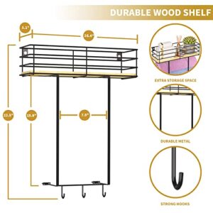 HOOOKIMM Towel Racks for Bathroom Wall Mounted, Towel Holder for Small Bathroom, Roll Towel Rack with Wooden Shelf and 3 Hooks, Bath Towel Storage, Bathroom Organizer Wall Decor for RV, Spa, Salon