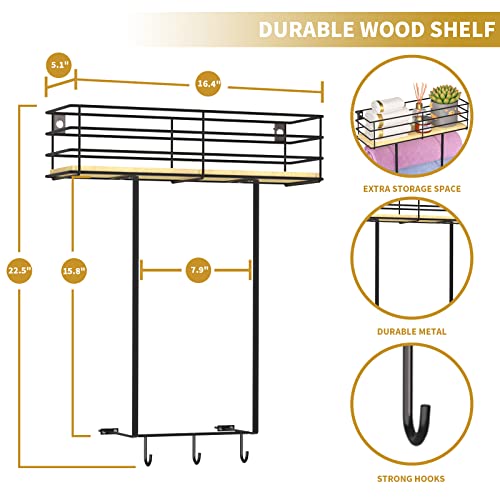 HOOOKIMM Towel Racks for Bathroom Wall Mounted, Towel Holder for Small Bathroom, Roll Towel Rack with Wooden Shelf and 3 Hooks, Bath Towel Storage, Bathroom Organizer Wall Decor for RV, Spa, Salon