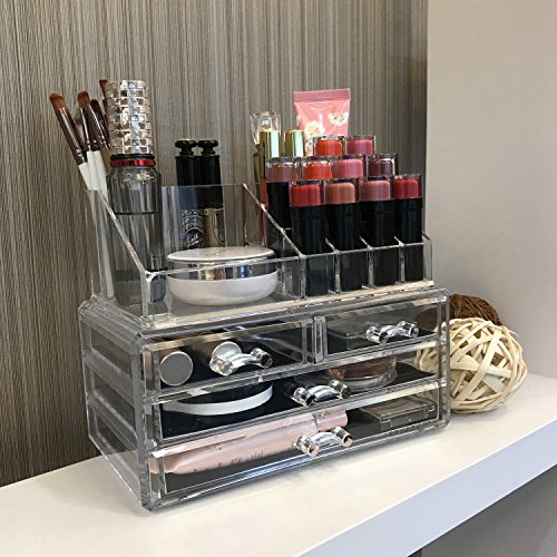 Ikee Design Clear Makeup Organizer for Vanity, Bathroom Counter or Dresser - Easily Accessible with Clear Design. Perfectly Organize Your Beauty Essentials. Adds an Elegant Touch to Your Space.