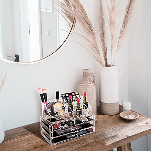 Ikee Design Clear Makeup Organizer for Vanity, Bathroom Counter or Dresser - Easily Accessible with Clear Design. Perfectly Organize Your Beauty Essentials. Adds an Elegant Touch to Your Space.