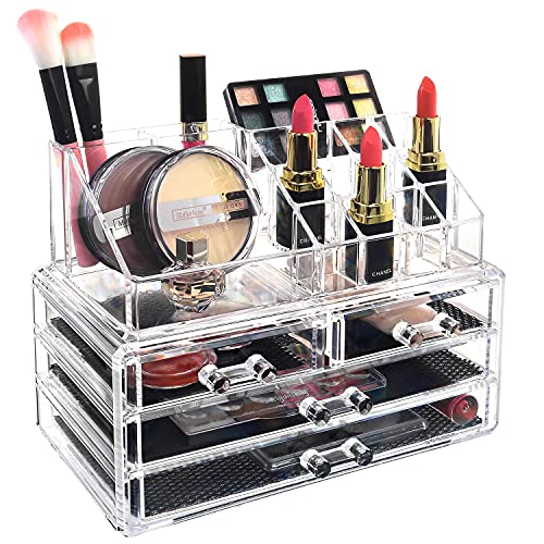 Ikee Design Clear Makeup Organizer for Vanity, Bathroom Counter or Dresser - Easily Accessible with Clear Design. Perfectly Organize Your Beauty Essentials. Adds an Elegant Touch to Your Space.