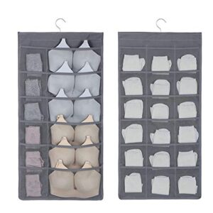 fangkun closet underwear hanging-bag organizer rotating-hook dual sided 30 mesh pockets wall shelf wardrobe storage bags,oxford cloth space saver bag for bra underwear underpants socks (gray)