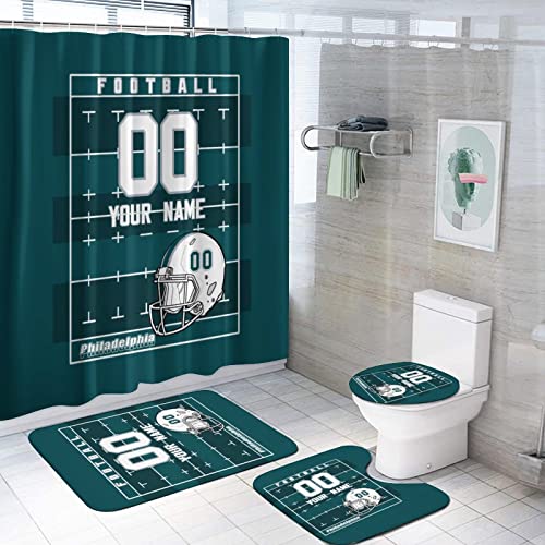 Custom Football Style Shower Curtain 4Pcs Set Personalized Bathroom Decor Gift Fashion Modern Home Supplies