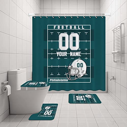 Custom Football Style Shower Curtain 4Pcs Set Personalized Bathroom Decor Gift Fashion Modern Home Supplies