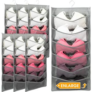 tatuo 6 pcs enlarged closet hanging bra organizer with mesh pockets dual sided wall closet with metal hook bra underwear socks storage shelf wardrobe space saver, 6+18 pockets (gray, x-large)