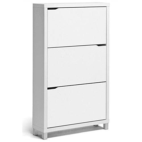 BOWERY HILL Modern 3 Shelf Shoe Storage Cabinet in White