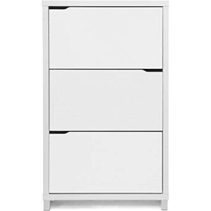 BOWERY HILL Modern 3 Shelf Shoe Storage Cabinet in White