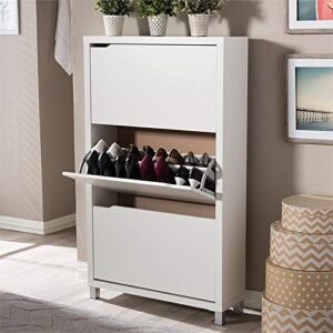 BOWERY HILL Modern 3 Shelf Shoe Storage Cabinet in White