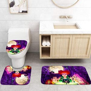 4Pcs Cartoons Anime Shower Curtain Sets, Halloween Horror Shower Curtain Set, Halloween Bathroom Set with Rugs(Bath Mat,U Shape and Toilet Lid Cover Mat) (C1)