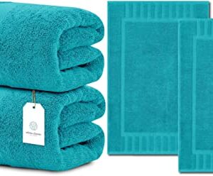 White Classic Luxury Bath Sheet Towels | 2 Pack Luxury Bath Mat | 2 Pack Bundle (Aqua)