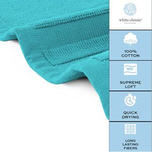 White Classic Luxury Bath Sheet Towels | 2 Pack Luxury Bath Mat | 2 Pack Bundle (Aqua)