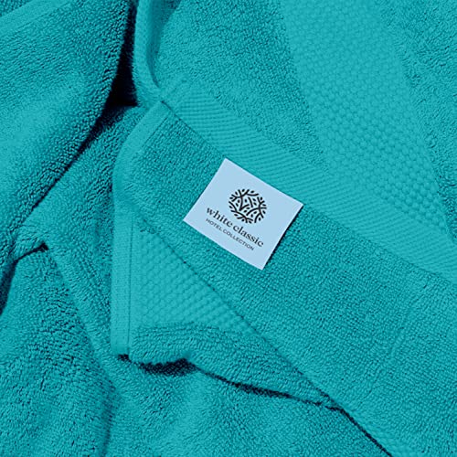 White Classic Luxury Bath Sheet Towels | 2 Pack Luxury Bath Mat | 2 Pack Bundle (Aqua)