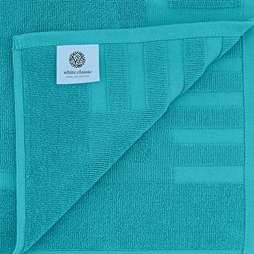 White Classic Luxury Bath Sheet Towels | 2 Pack Luxury Bath Mat | 2 Pack Bundle (Aqua)