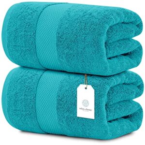 White Classic Luxury Bath Sheet Towels | 2 Pack Luxury Bath Mat | 2 Pack Bundle (Aqua)