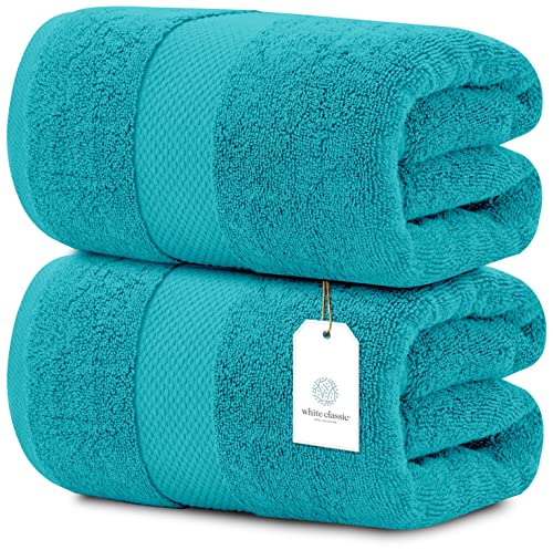 White Classic Luxury Bath Sheet Towels | 2 Pack Luxury Bath Mat | 2 Pack Bundle (Aqua)