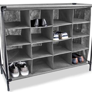 Sunbeam 4 Tier 16 Pair Shoe Rack Cubby Shelf Organizer Non Woven Polyester Fabric Portable and Durable Gray