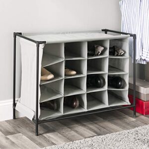 Sunbeam 4 Tier 16 Pair Shoe Rack Cubby Shelf Organizer Non Woven Polyester Fabric Portable and Durable Gray