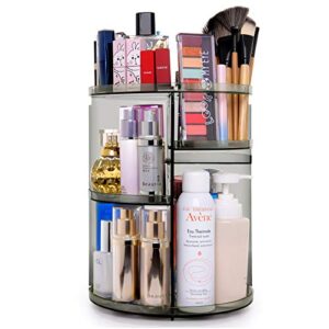 sanipoe 360 degree rotation makeup organizer gray, lazy susan cosmetics storage shelf makeup carousel rotating display rack, great for countertop bathroom counter