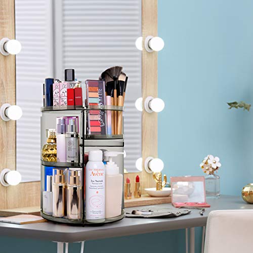 sanipoe 360 Degree Rotation Makeup Organizer Gray, Lazy Susan Cosmetics Storage Shelf Makeup Carousel Rotating Display Rack, Great for Countertop Bathroom Counter