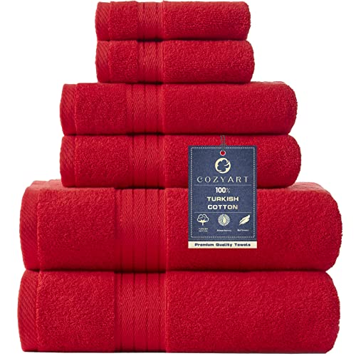 COZYART Red Bath Towels Set for Bathroom Soft Absorbent Durable 650 GSM Turkish Cotton Towel Set of 6, 2 Large Bath Towels, 2 Hand Towels, 2 Washclothes