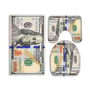 liuyunfeiyu cool money face 100 dollar bills bathroom rugs and mats sets 3 piece, memory foam bath mat, u-shaped contour shower mat non slip absorbent, velvet toilet lid cover washable