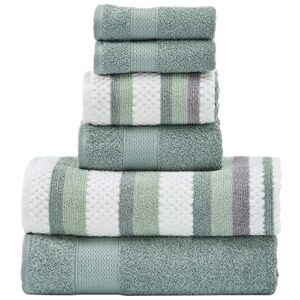 modern threads pax 6-piece reversible yarn dyed jacquard towel set - bath towels, hand towels, & washcloths - super absorbent & quick dry - 100% combed cotton, ivy